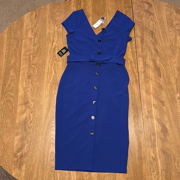 Express | Dresses | Womens S Express Midi Dress Royal Blue Side Zipper ...